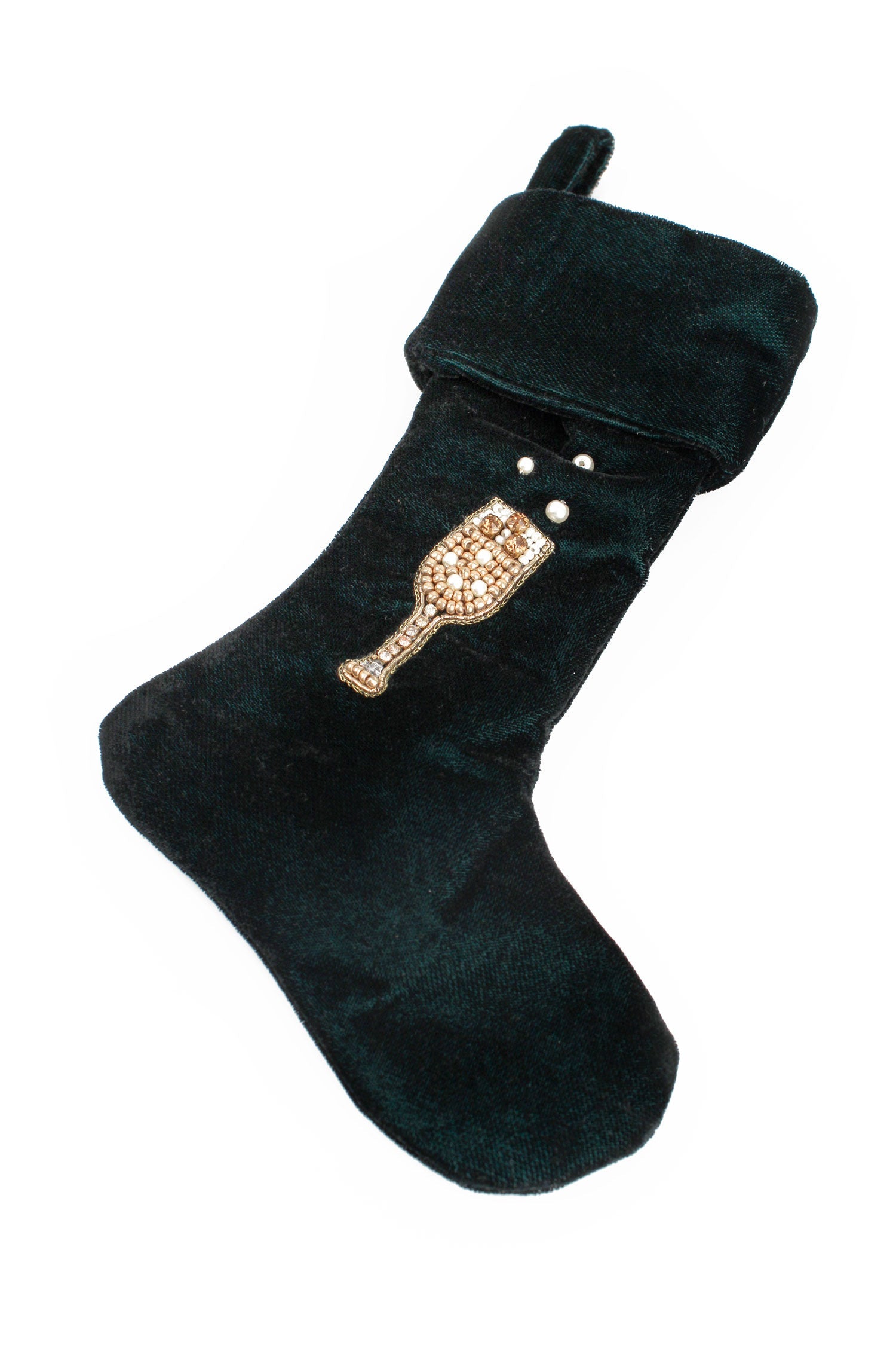 Velvet ini Stocking with Glass Of Fizz Motif – No 96 Home and Gifts